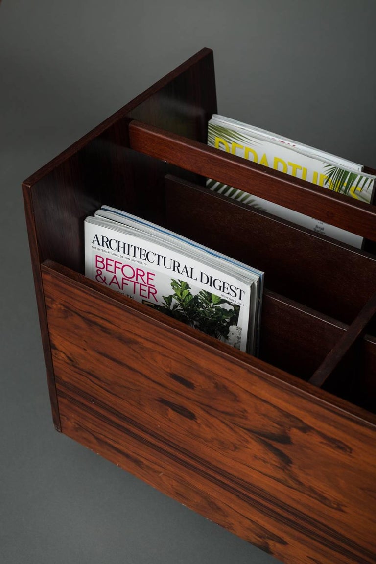 Scandinavian Modern Rosewood Veneered Magazine Rack For Sale at 1stDibs