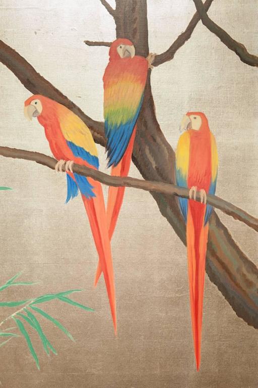Japanese Screen "Macaws in a Tropical Setting" at 1stDibs