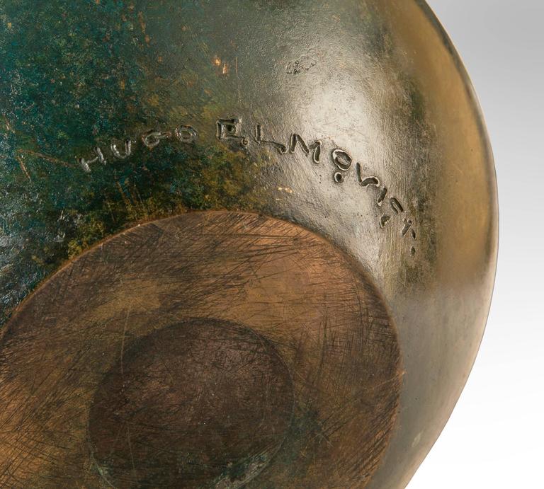 Hugo Elmquist, Large Swedish Patinated Bronze Jugend Bottle Form Vase ...