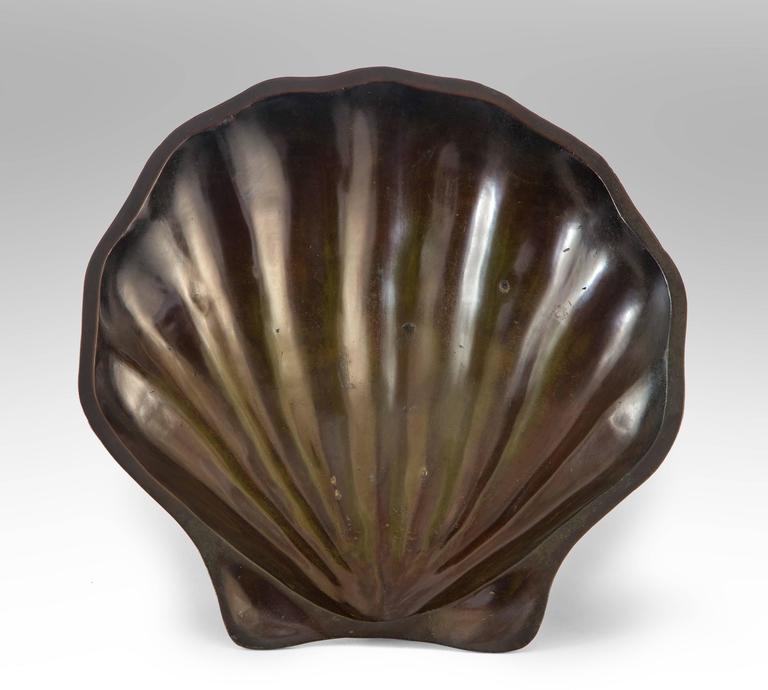 A Large Japanese Green and Brown Patinated Bronze Shell Dish (Bowl) For ...