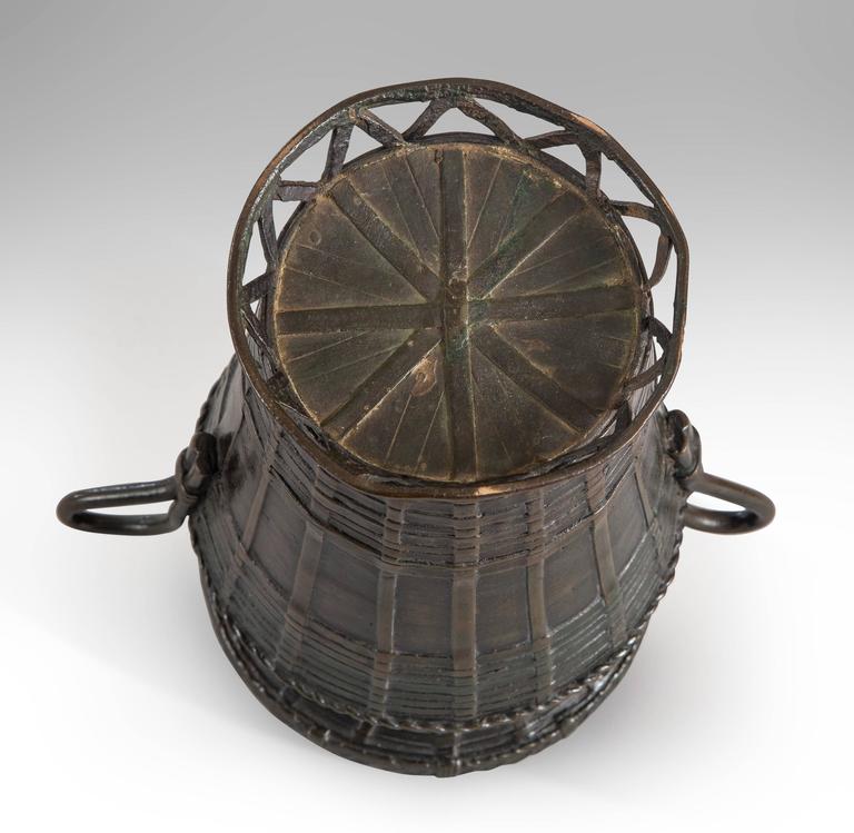 A Japanese Bronze Basket Vase with Handles at 1stDibs