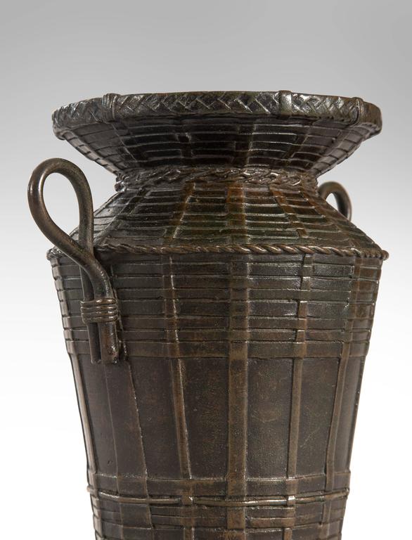 A Japanese Bronze Basket Vase with Handles at 1stDibs