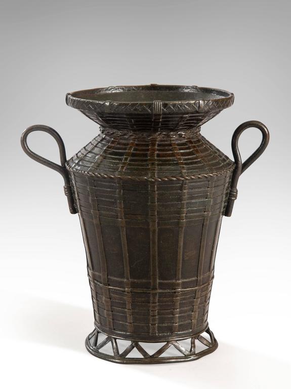 A Japanese Bronze Basket Vase with Handles at 1stDibs