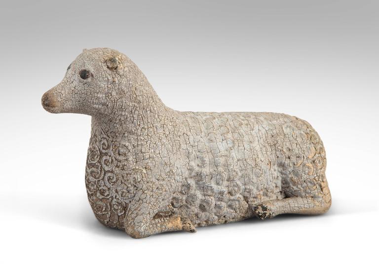Swedish Painted Wood Sculpture of a Lamb at 1stDibs