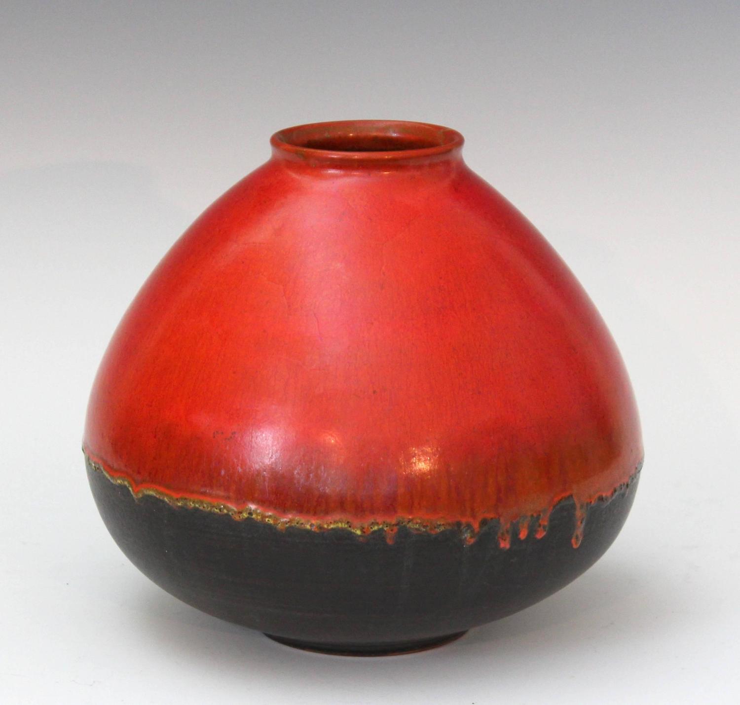 Big Mid-Century Studio Pottery Vase Uranium Orange Drip Glaze, Style of ...