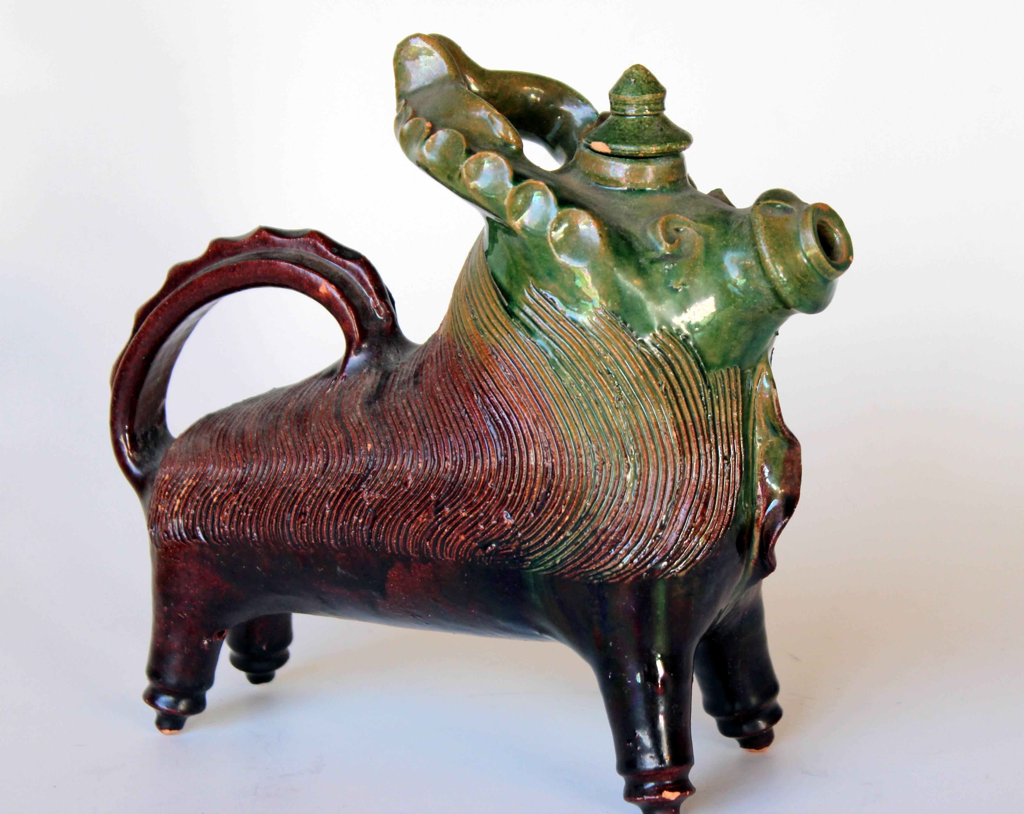 Old or Antique Studio Pottery Aquamanile Zoomorphic Ram Figure Vessel ...
