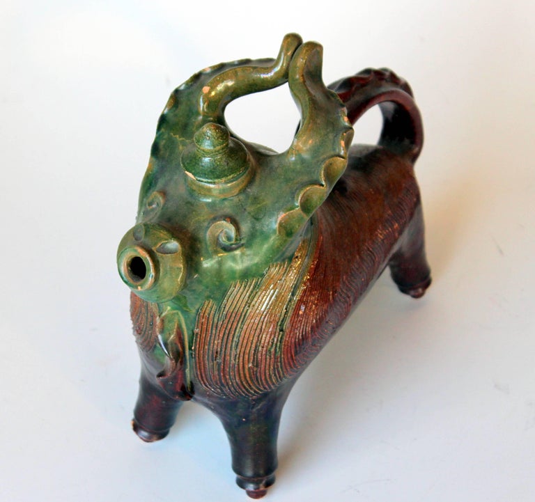 Old or Antique Studio Pottery Aquamanile Zoomorphic Ram Figure Vessel ...