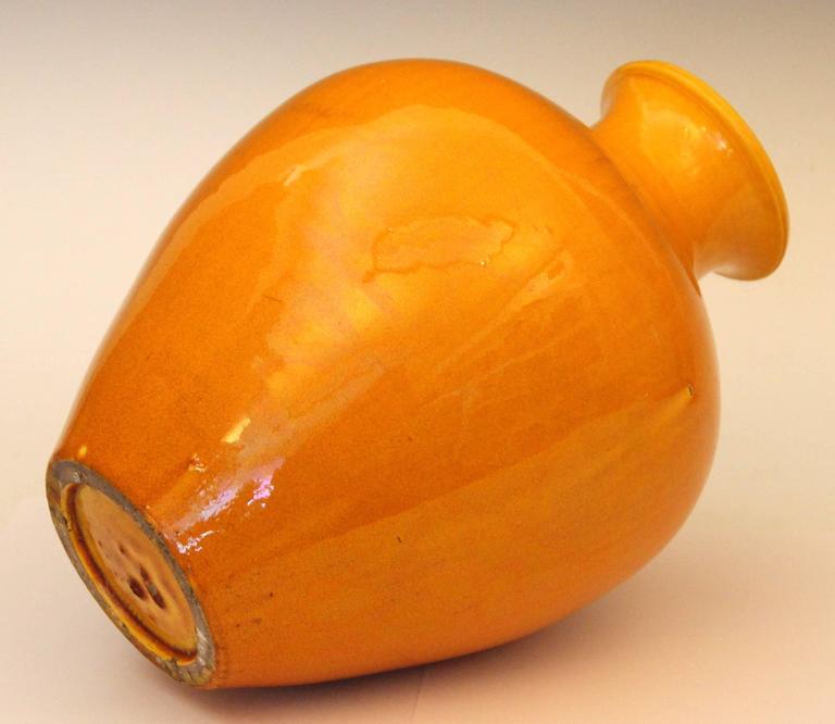 Large Awaji Pottery Vase in Golden Yellow Monochrome Glaze at 1stDibs