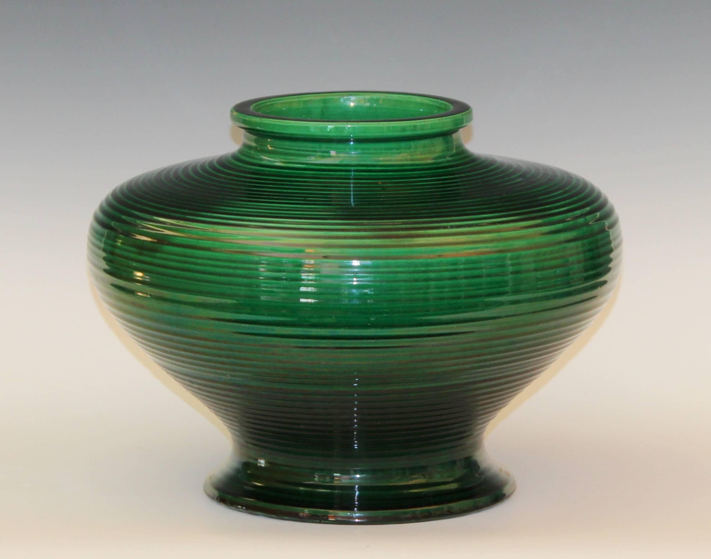 Large Awaji Pottery Wide-Shouldered Ripple Ware Vase at 1stDibs