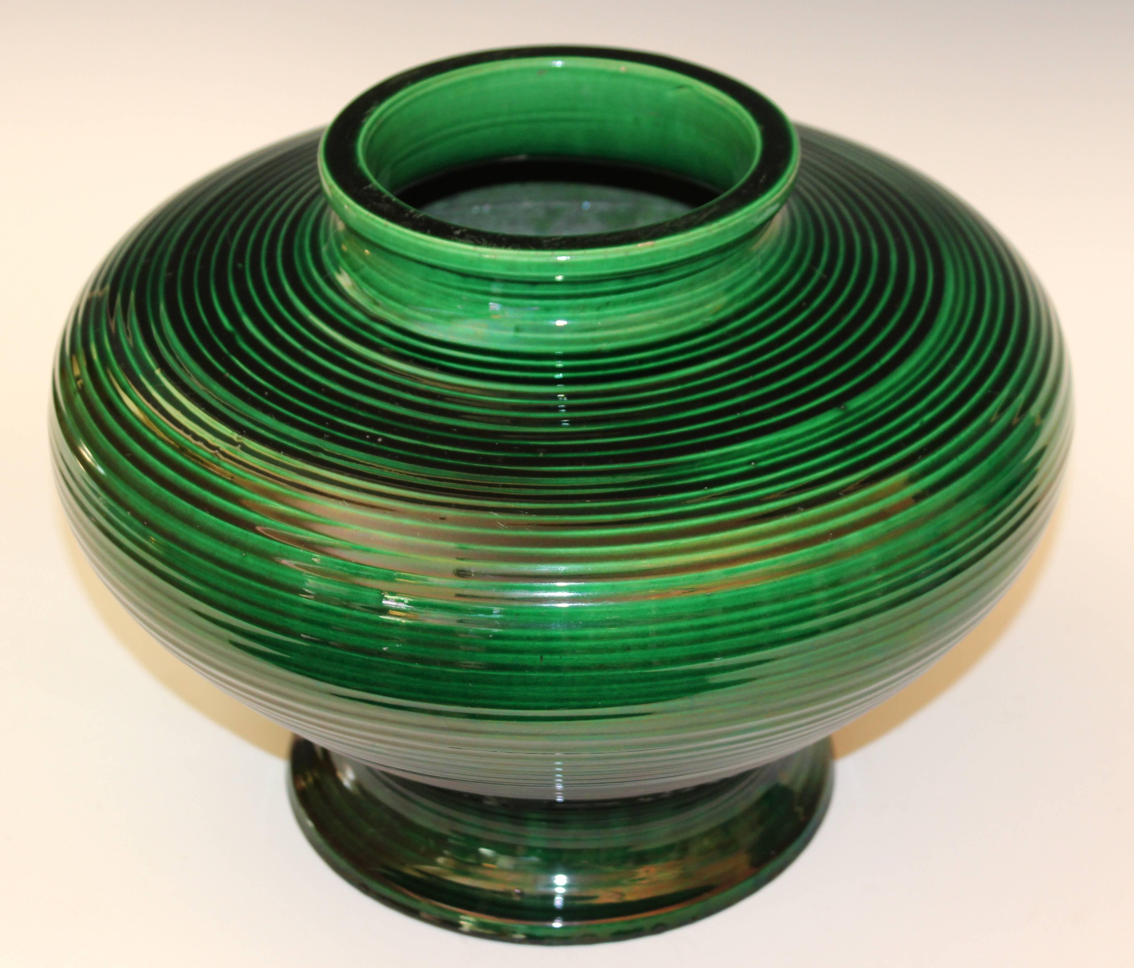 Large Awaji Pottery Wide-Shouldered Ripple Ware Vase at 1stDibs