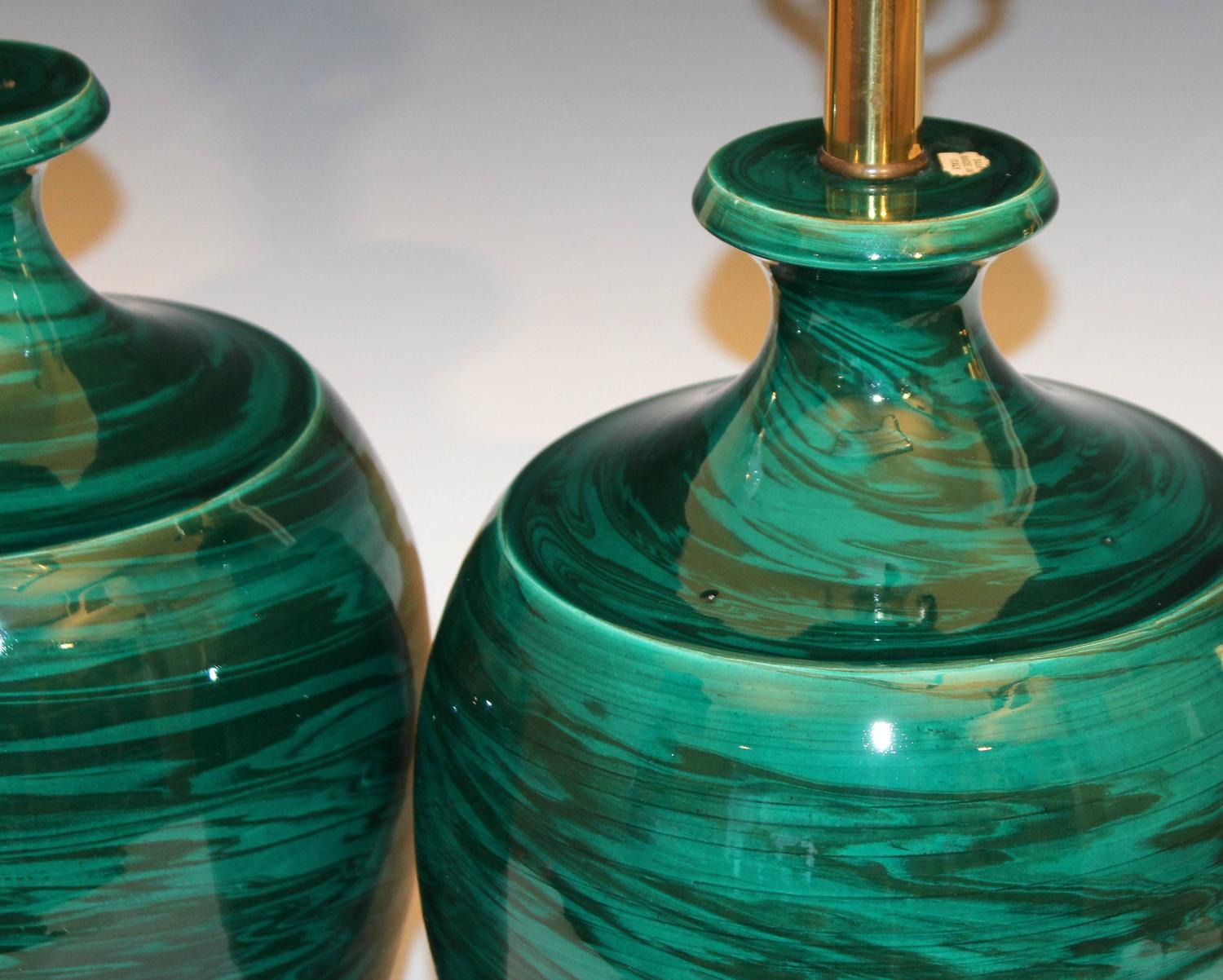 Pair of Vintage Bitossi Italian Art Pottery Green Marbleized Lamps at ...