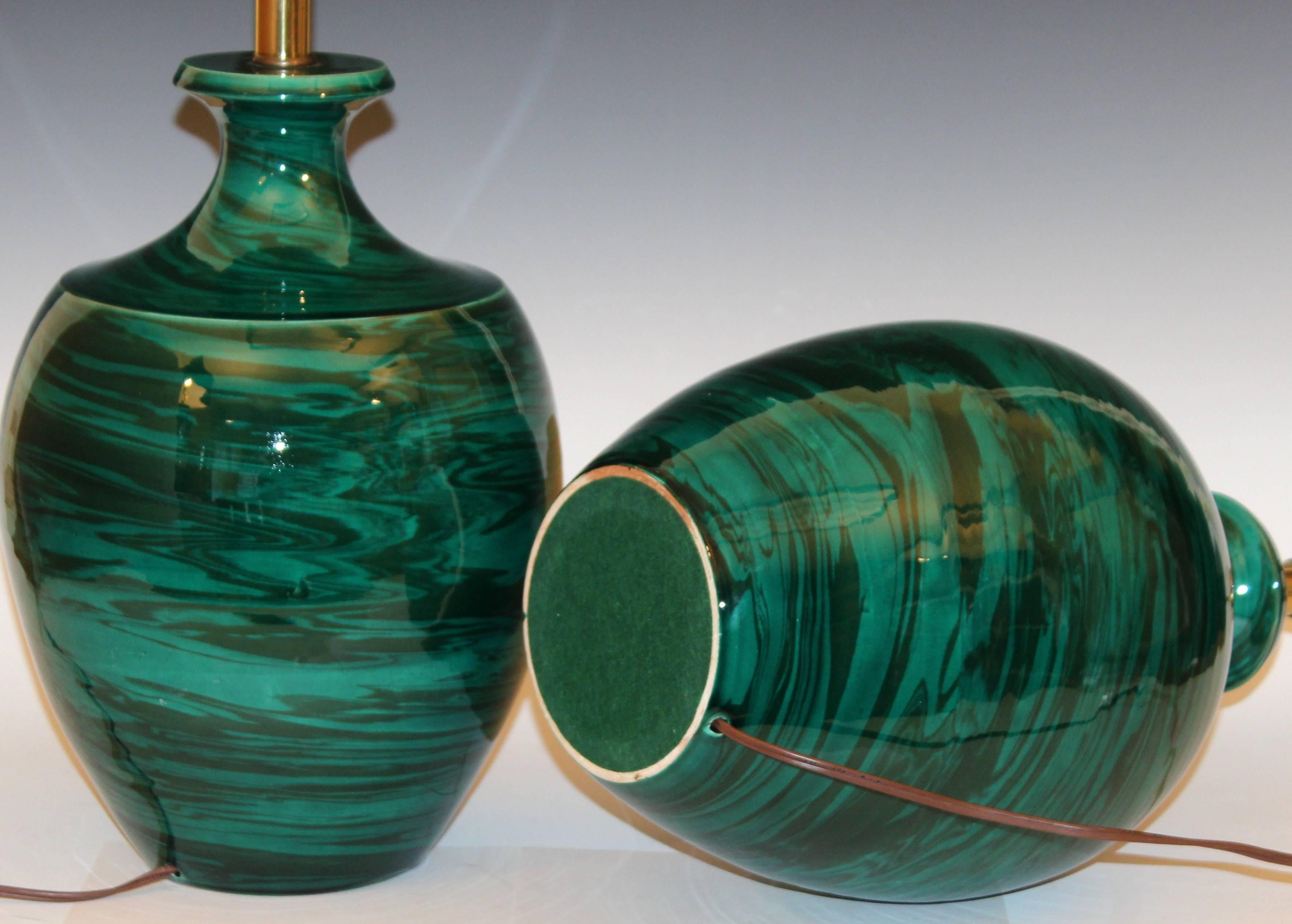Pair of Vintage Bitossi Italian Art Pottery Green Marbleized Lamps at ...