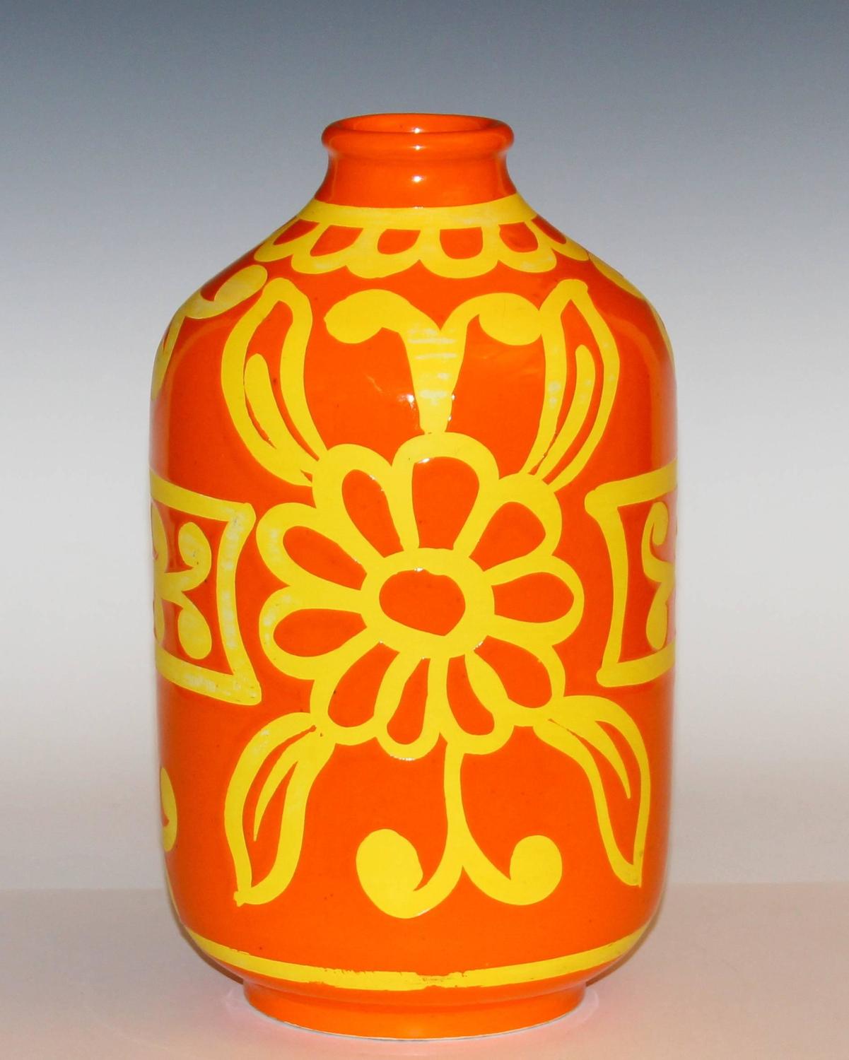 Bellini Italian Art Pottery Vase Atomic Orange Stencil Wax Resist ...