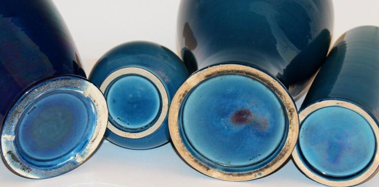 Collection Four Blue Awaji Pottery Vases For Sale at 1stDibs