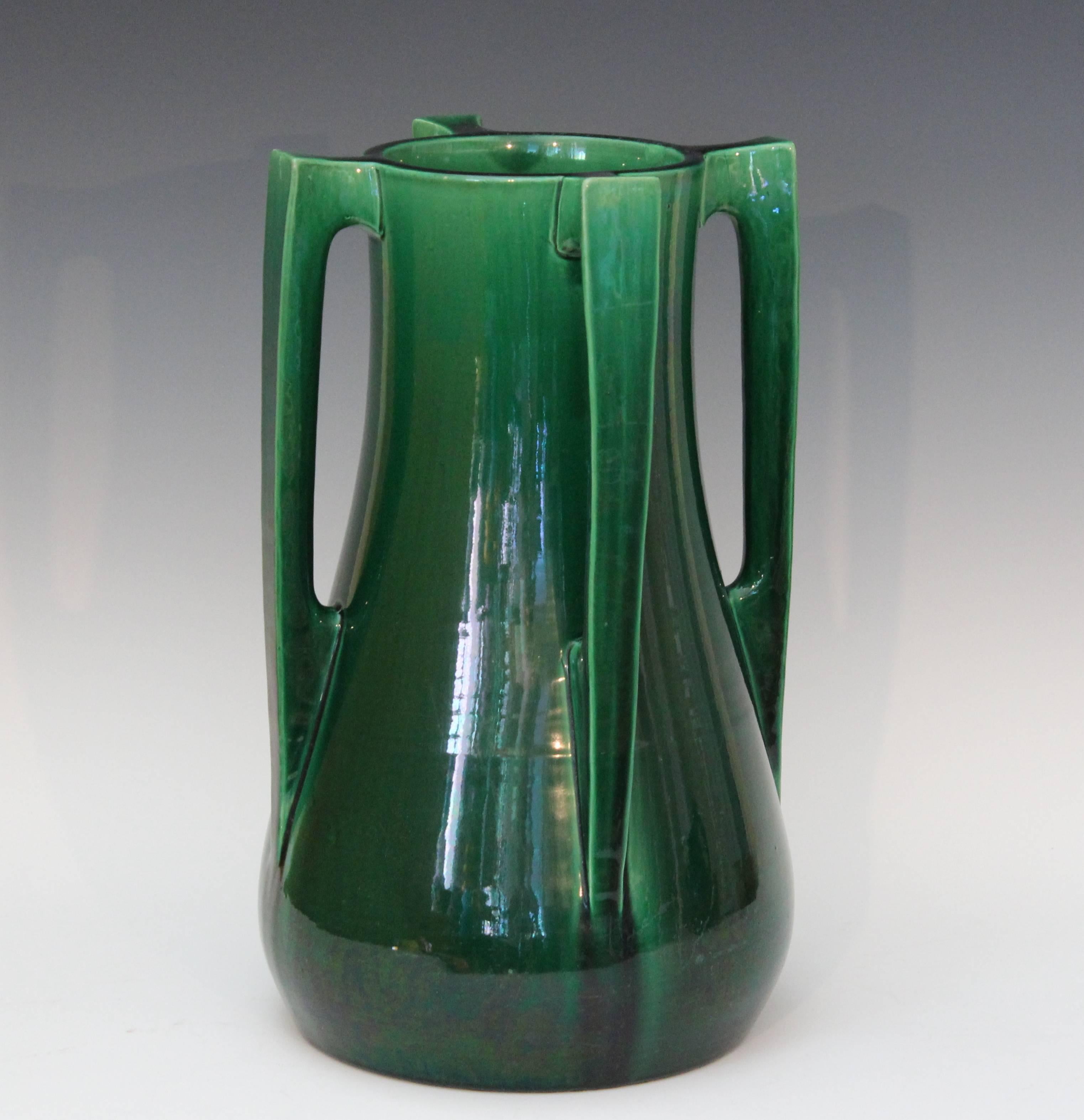 Large Awaji Pottery Architectural Vase with Four Buttress Handles at ...