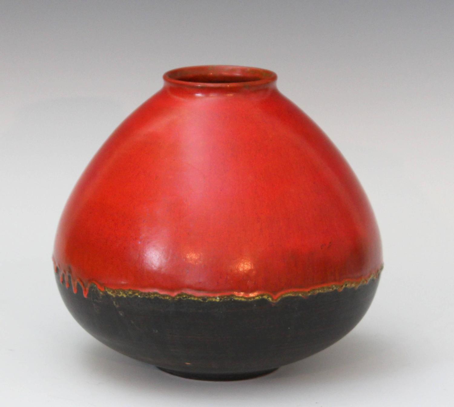 Big Mid-Century Studio Pottery Vase Uranium Orange Drip Glaze, Style of ...