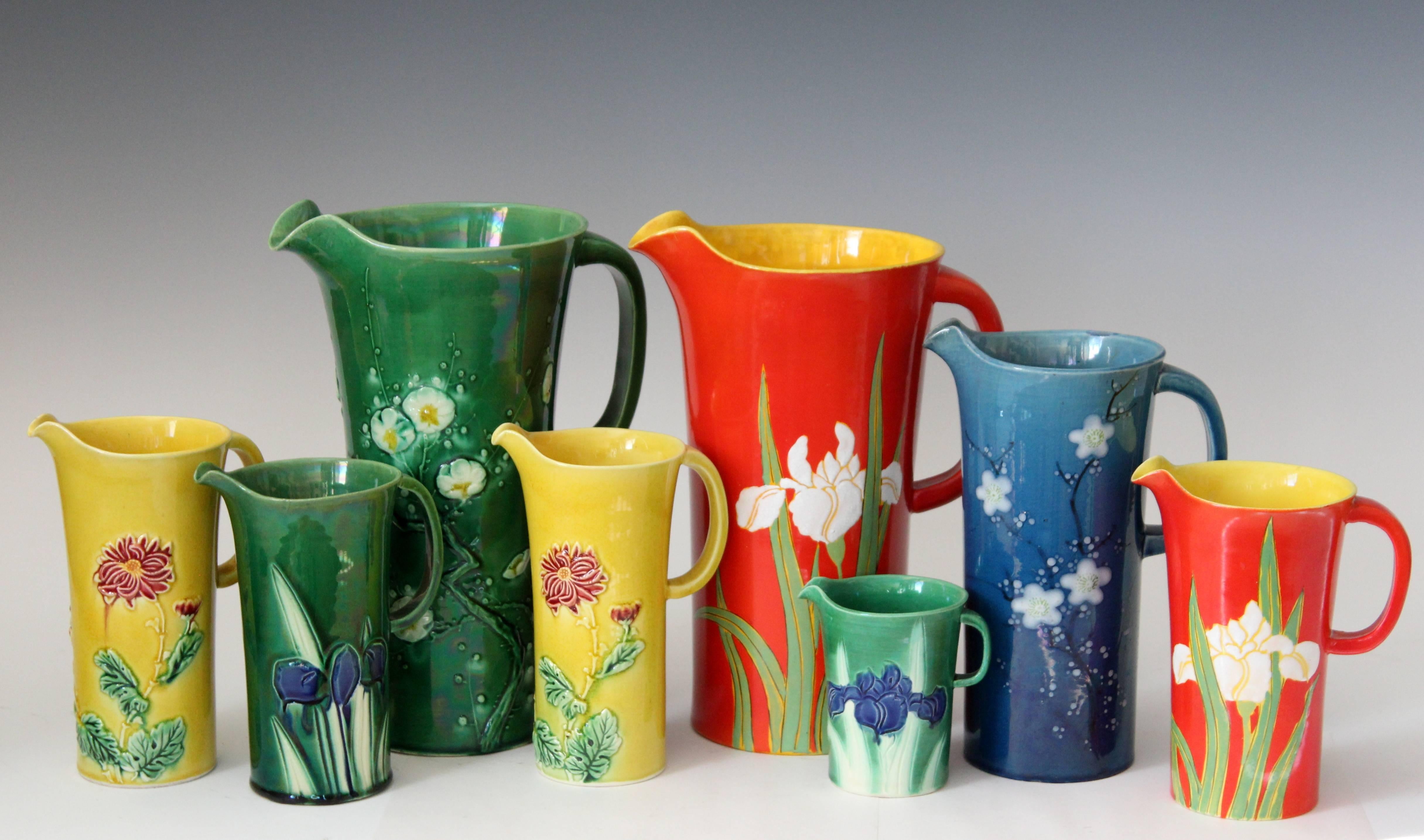 Awaji Pottery Iris Pitcher in Art Deco Atomic Chrome Red Glaze For Sale ...