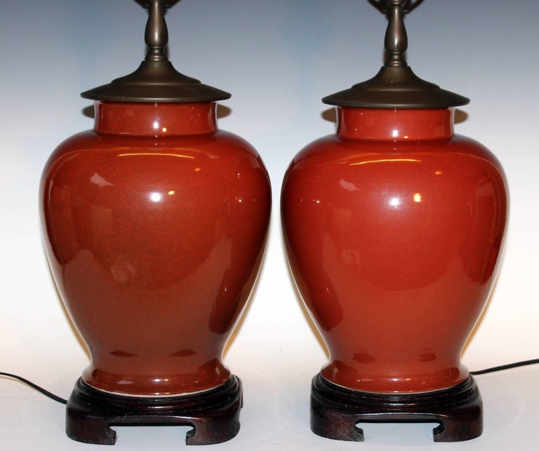 Pair of Vintage Chinese Porcelain Iron Rust Cinnamon Brown Monochrome ...