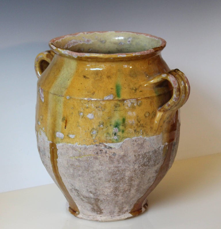 Antique French Country Pottery Confit Jar Pot Provence Faience Vase at ...