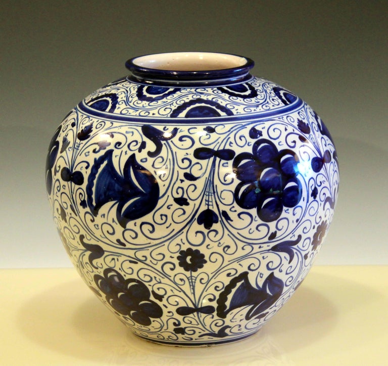 Large Cantagalli Blue White Vintage Italian Faience Pottery Floral ...