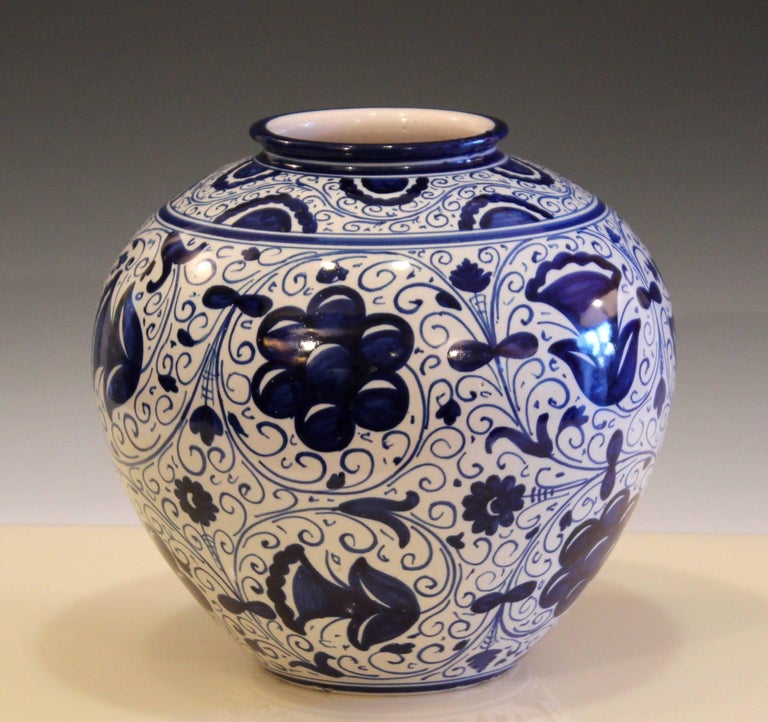 Large Cantagalli Blue White Vintage Italian Faience Pottery Floral ...