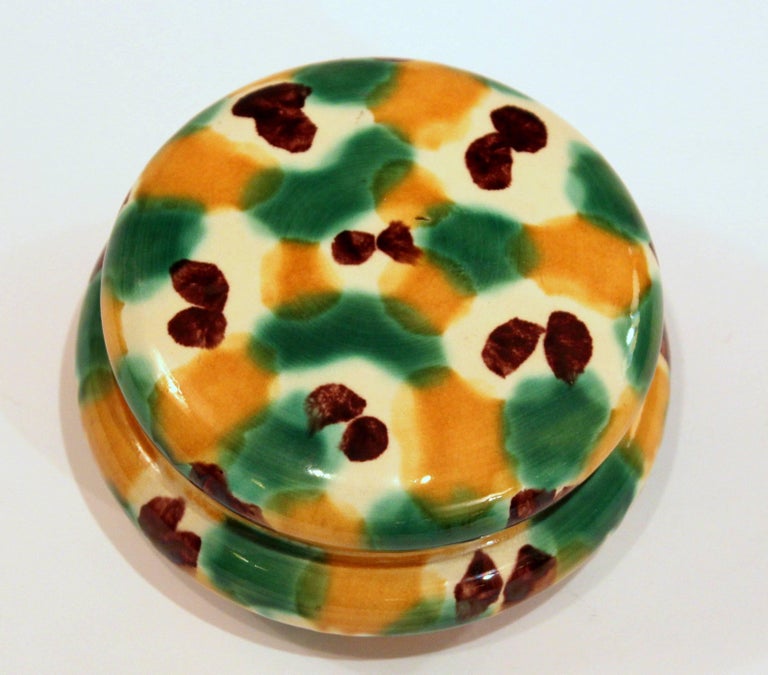 Antique Awaji Pottery Sancai, Three Color Glaze Japanese Covered Jar ...