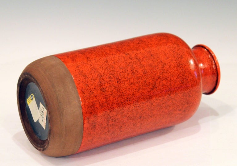 Bitossi Vintage Atomic Hot Orange Red Vase Raymor Label Italian Pottery ...