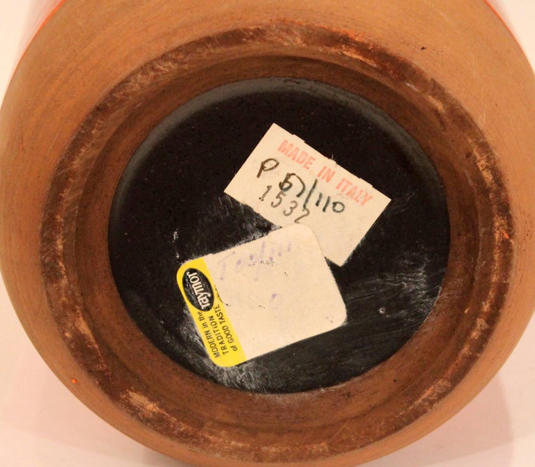 Bitossi Vintage Atomic Hot Orange Red Vase Raymor Label Italian Pottery ...