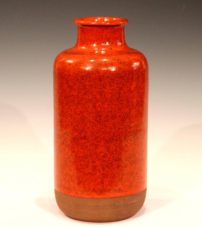 Bitossi Vintage Atomic Hot Orange Red Vase Raymor Label Italian Pottery ...