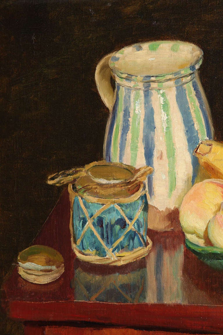 Oil on Canvas Still Life Fruit and Pitcher, Edward Barnard Lintott, circa 1935 For Sale at ...