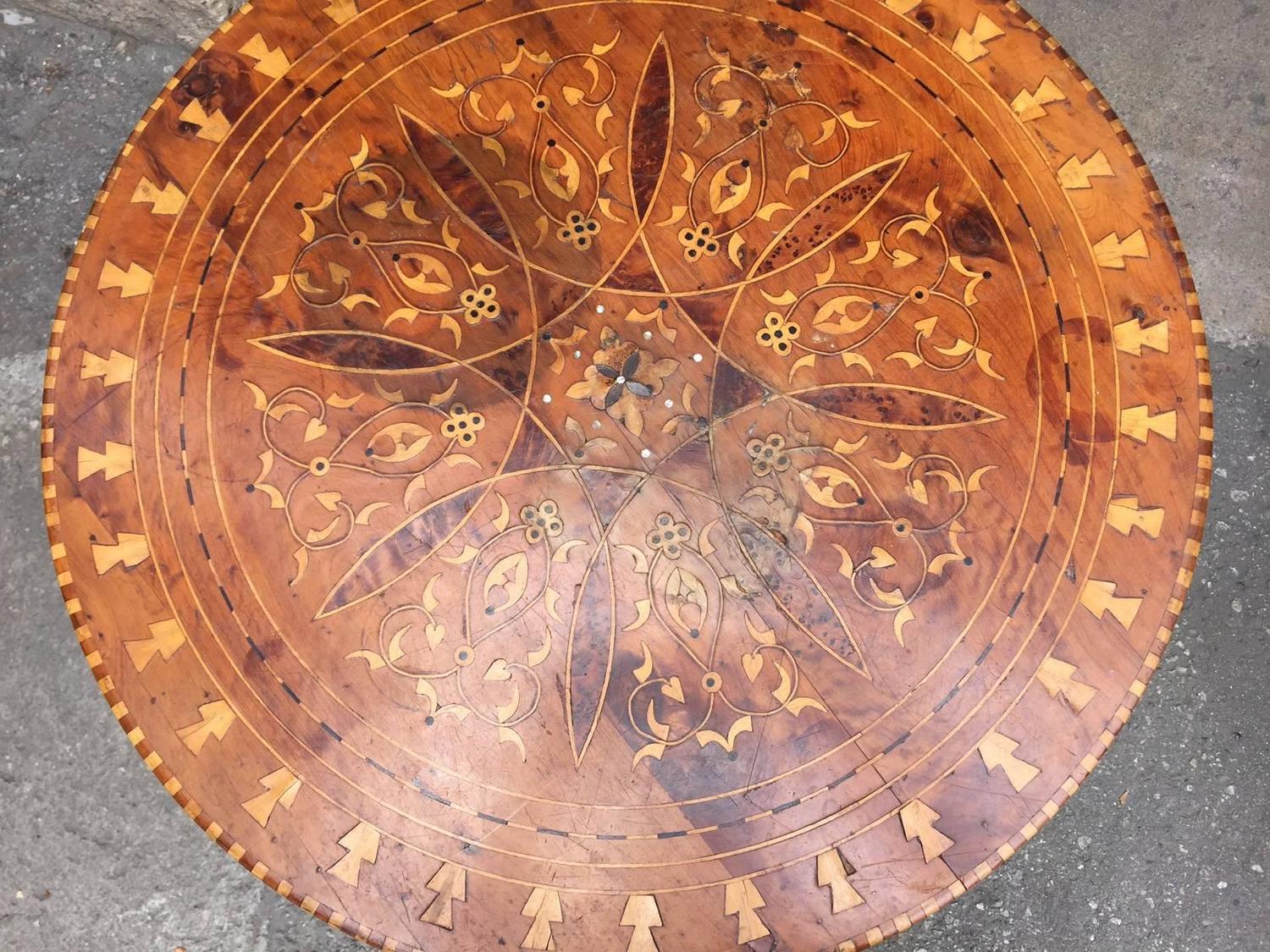 Antique Table Tabletop/Italian Inlay, Table Base/French Painted, 19th ...