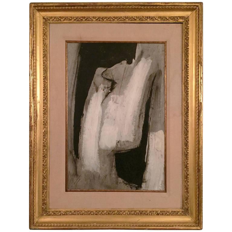 Large 1970s Black and White Abstract Painting in Gilt Frame by Graham ...