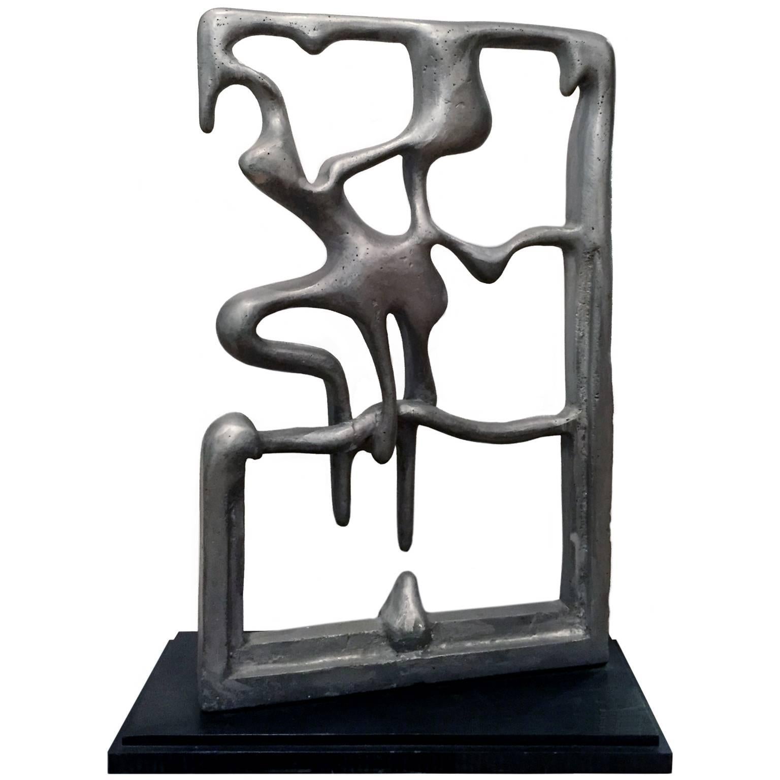 Large 1970s Aluminum Abstract Drip Sculpture on Wood Base For Sale at ...