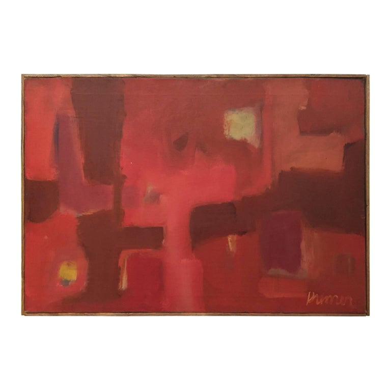 1970s Rectangular Abstract Painting in Reds at 1stDibs