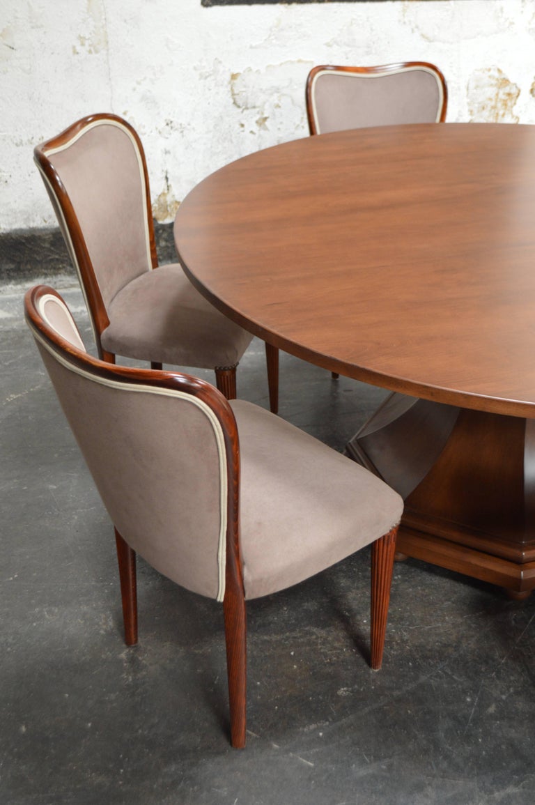 Custom Round Dining Table in Medium Walnut Finish at 1stDibs