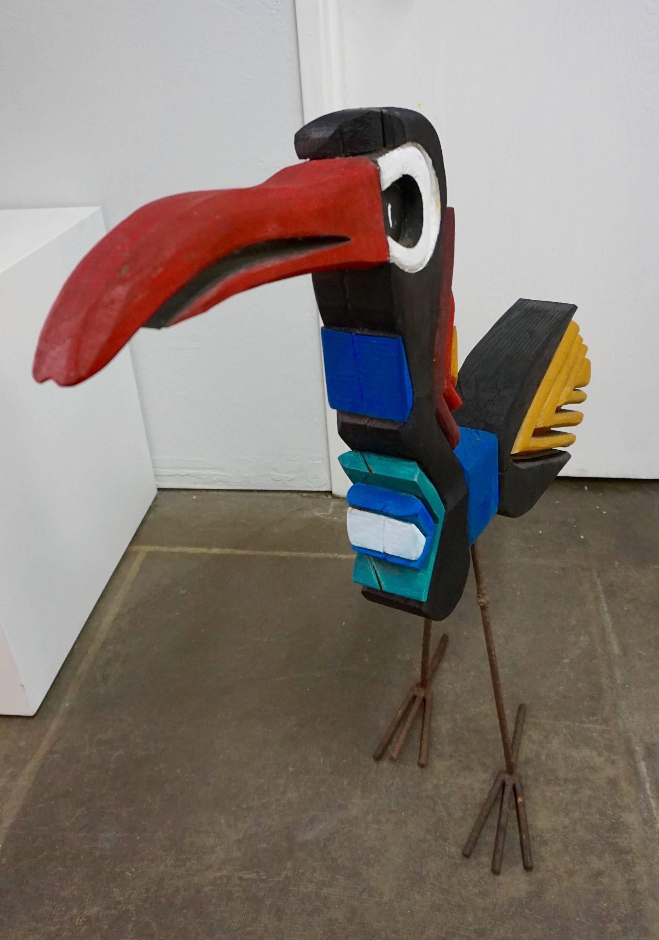 Colorful Folk Art Bird Sculpture at 1stDibs