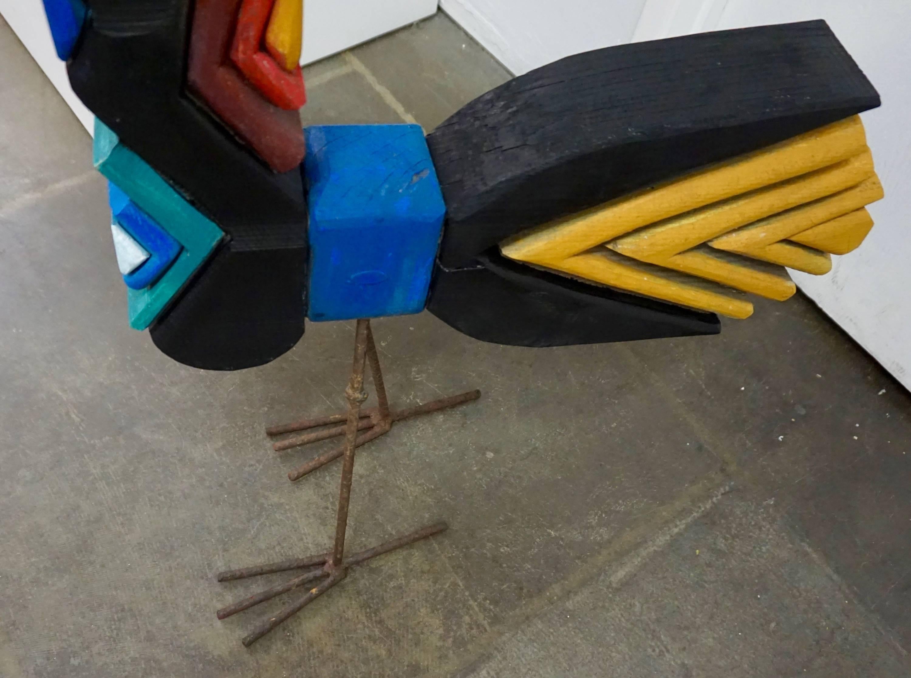 Colorful Folk Art Bird Sculpture at 1stDibs