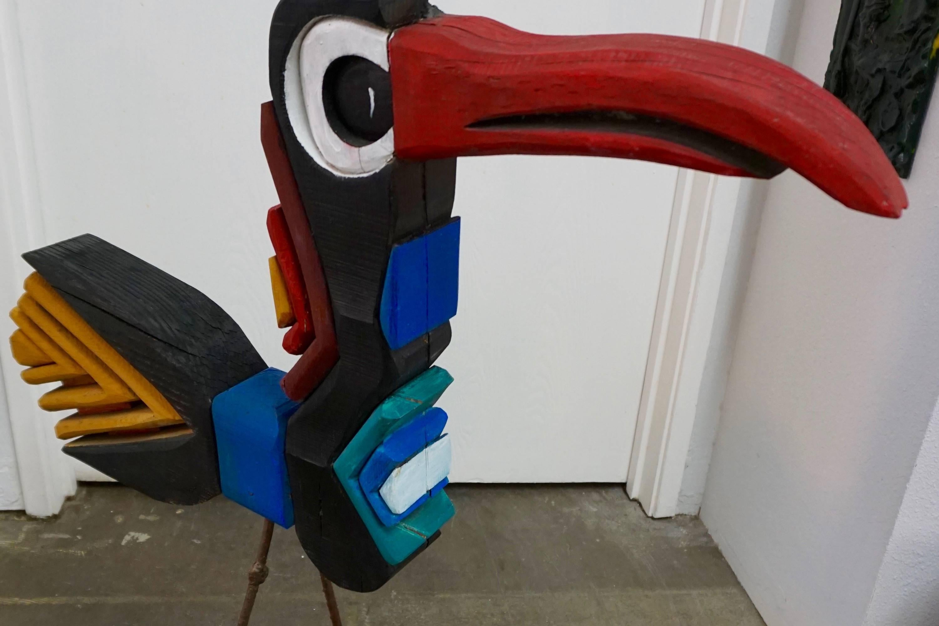 Colorful Folk Art Bird Sculpture at 1stDibs