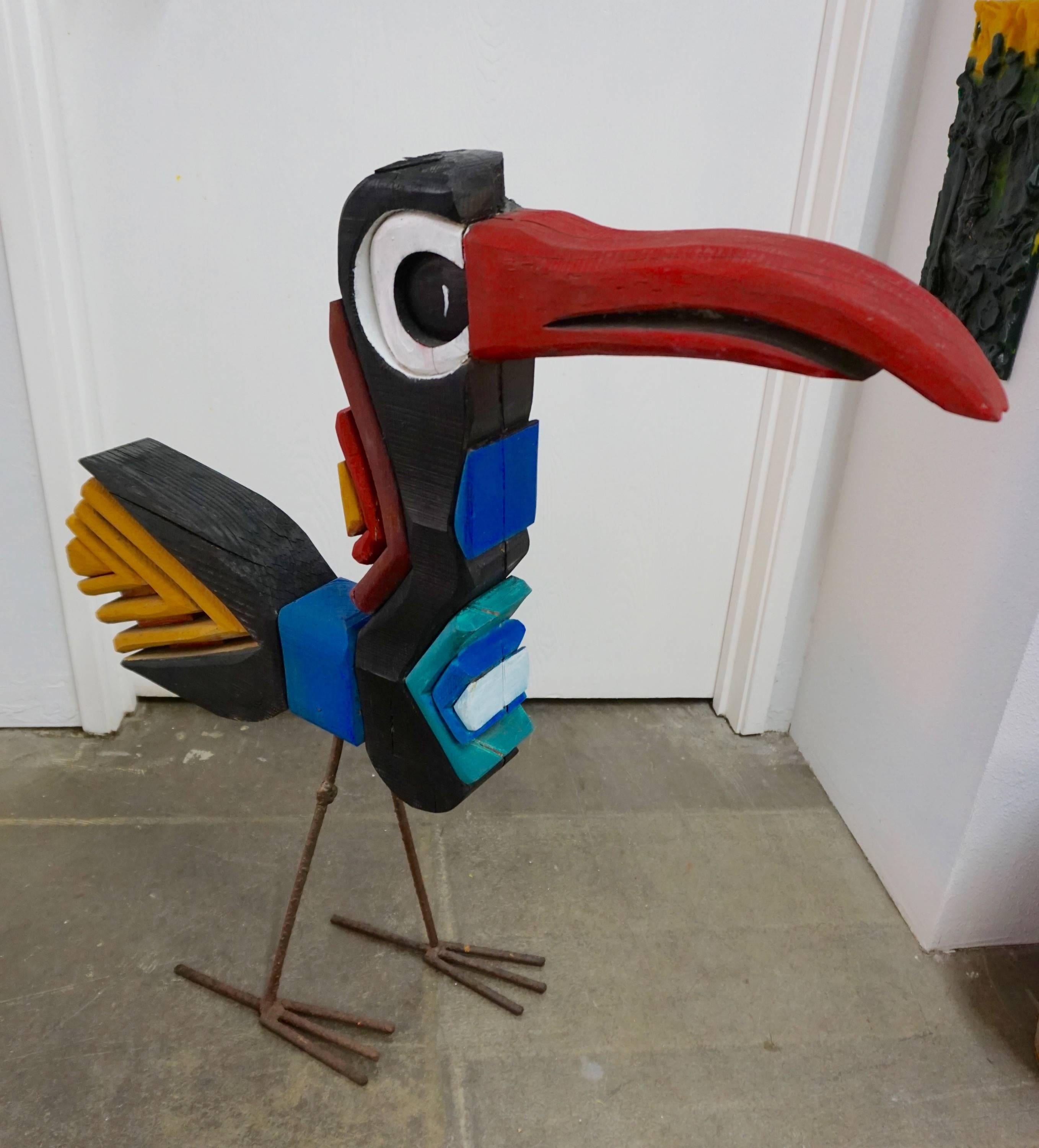 Colorful Folk Art Bird Sculpture at 1stDibs