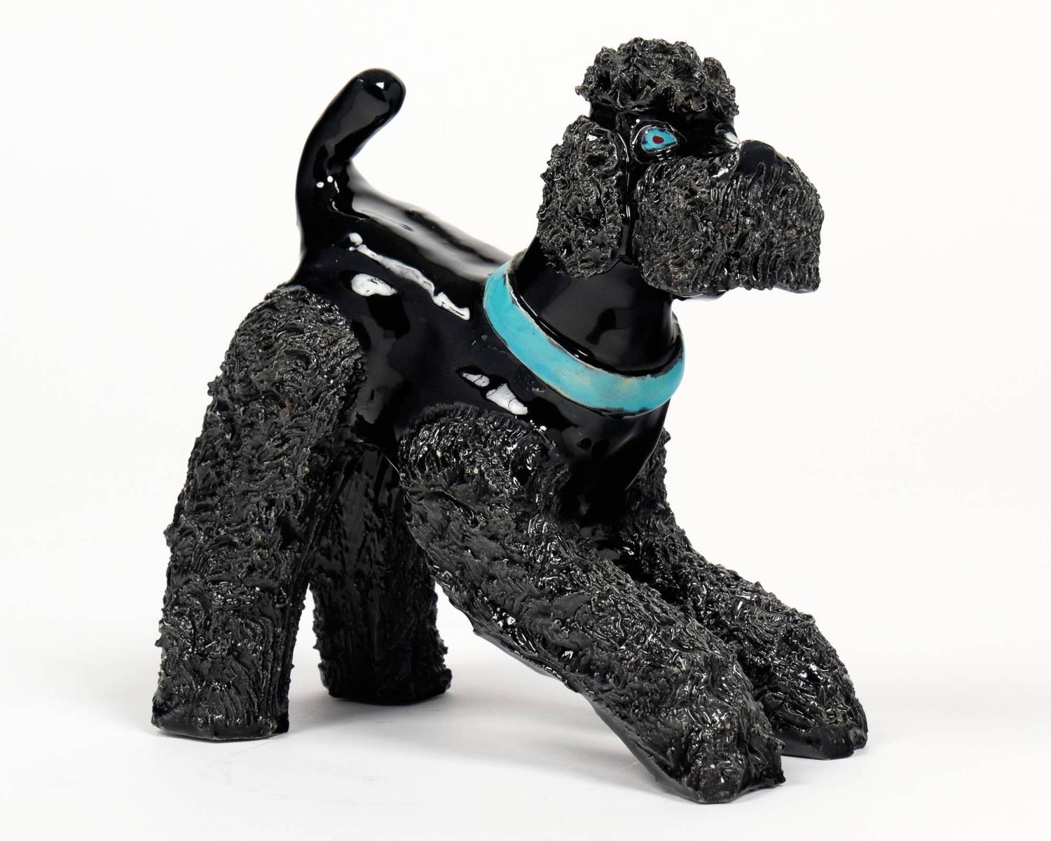 French Art Deco Black Poodle Ceramic Sculpture For Sale at 1stdibs