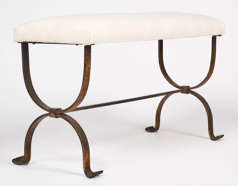 Vintage Spanish Gothic Revival Gold Leafed Forged Iron Bench at 1stDibs