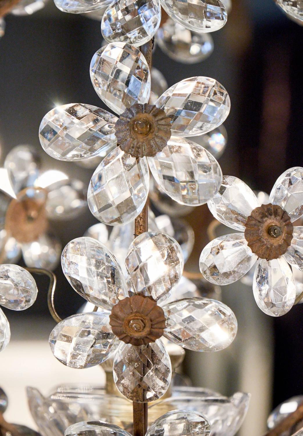 French Antique Glass Flowers and Brass Pendant Light For Sale at 1stdibs