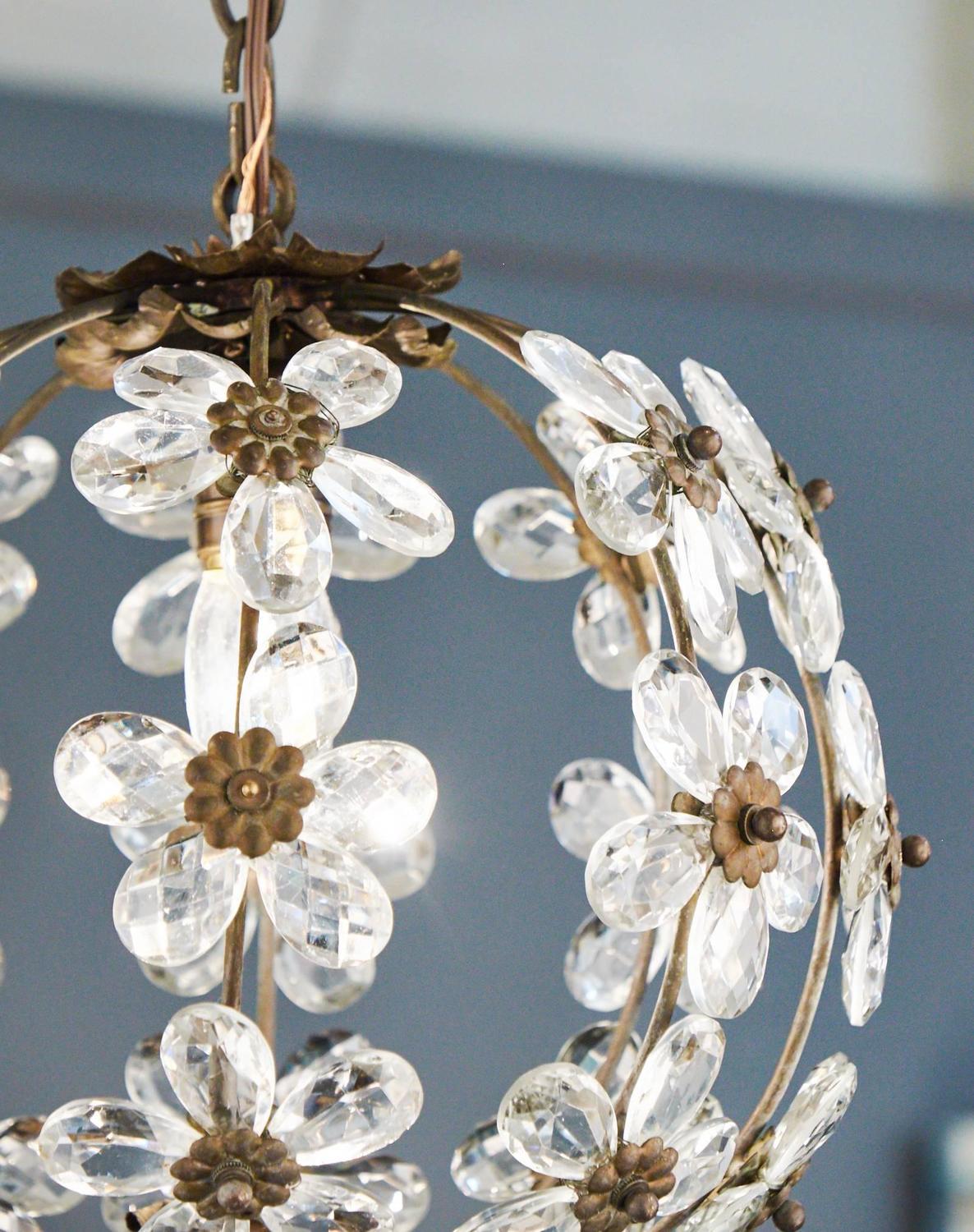 French Antique Crystal Flowers and Brass Chandelier at 1stdibs