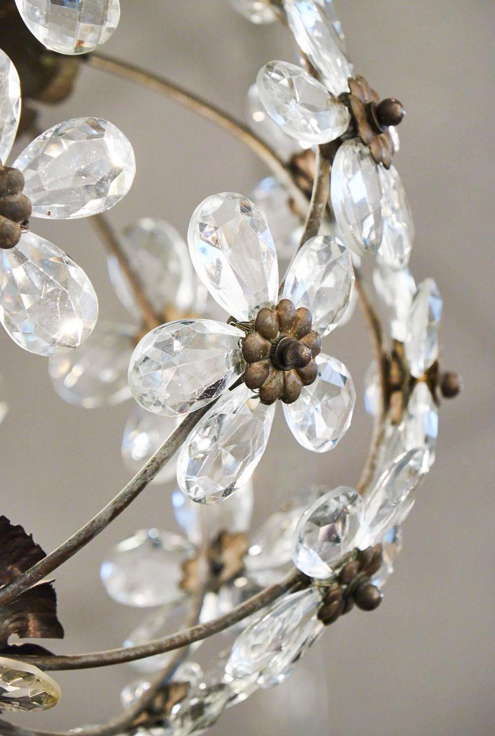 French Antique Crystal Flowers and Brass Chandelier at 1stdibs