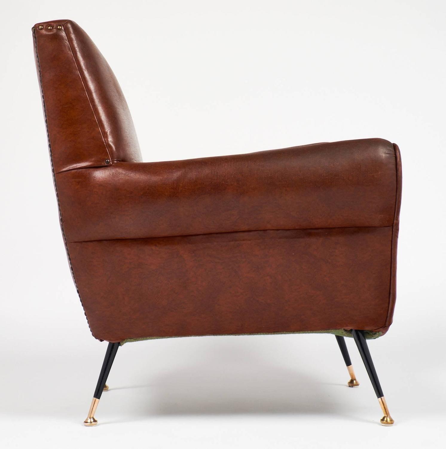 Italian Pair of Mid-Century Modern Studded Armchairs For Sale at 1stdibs
