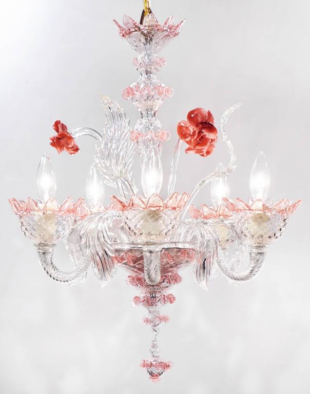 Murano Glass Crystal and Pink Rose Chandelier at 1stDibs | rose glass ...