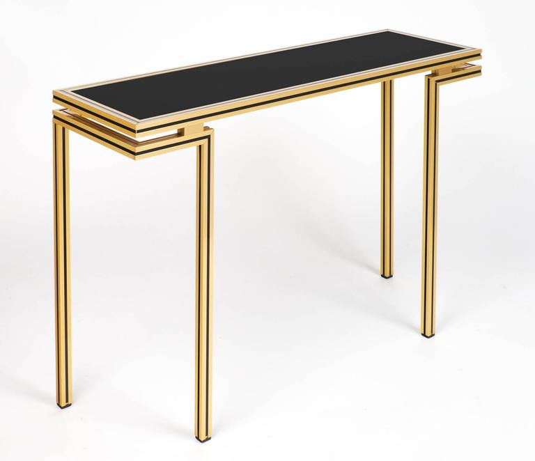 Vintage Black Glass Top Brass Console Table by Pierre Vandel at 1stDibs