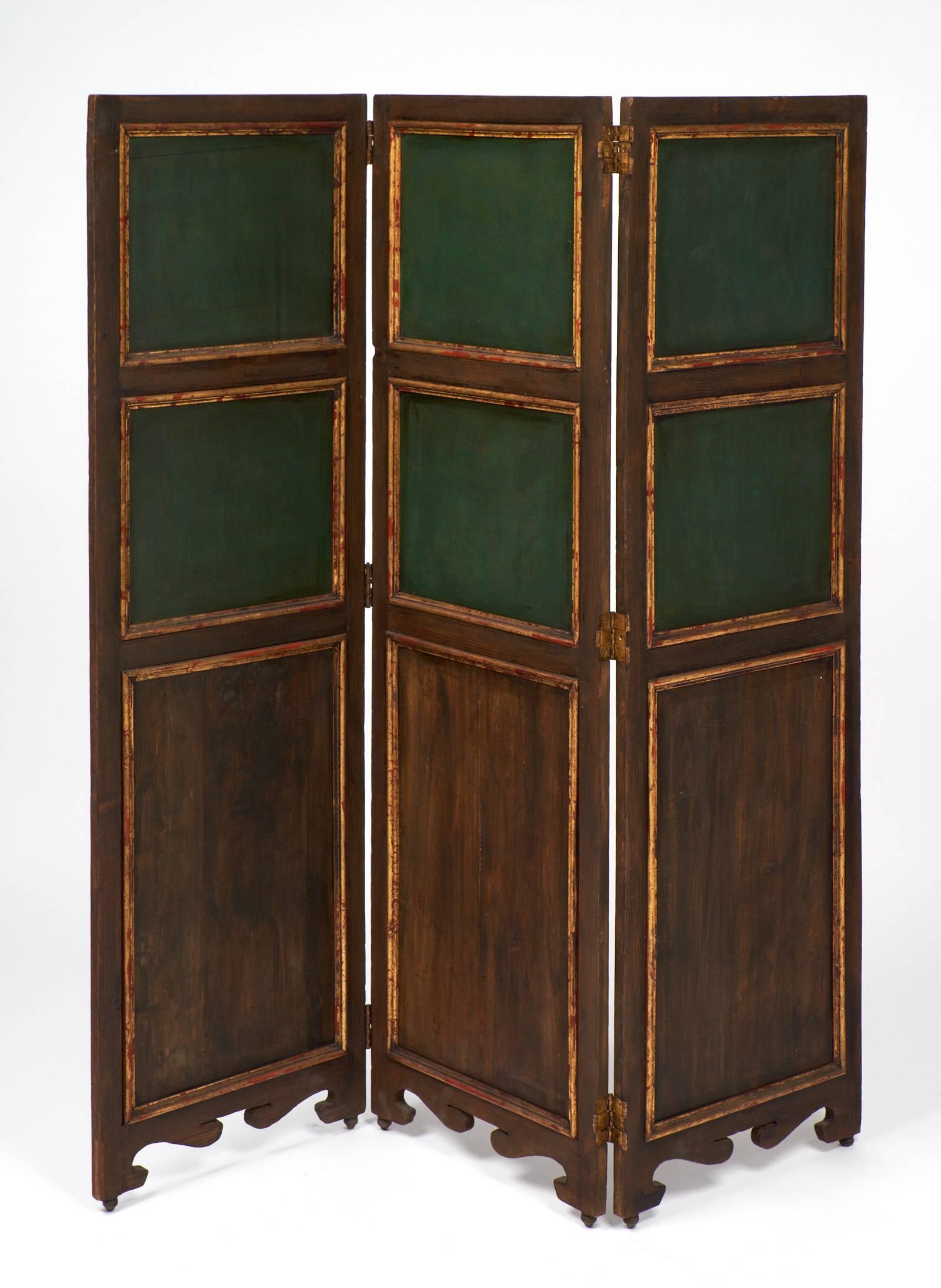 Antique Painted Three-Panel Folding Screen at 1stDibs | antique folding ...