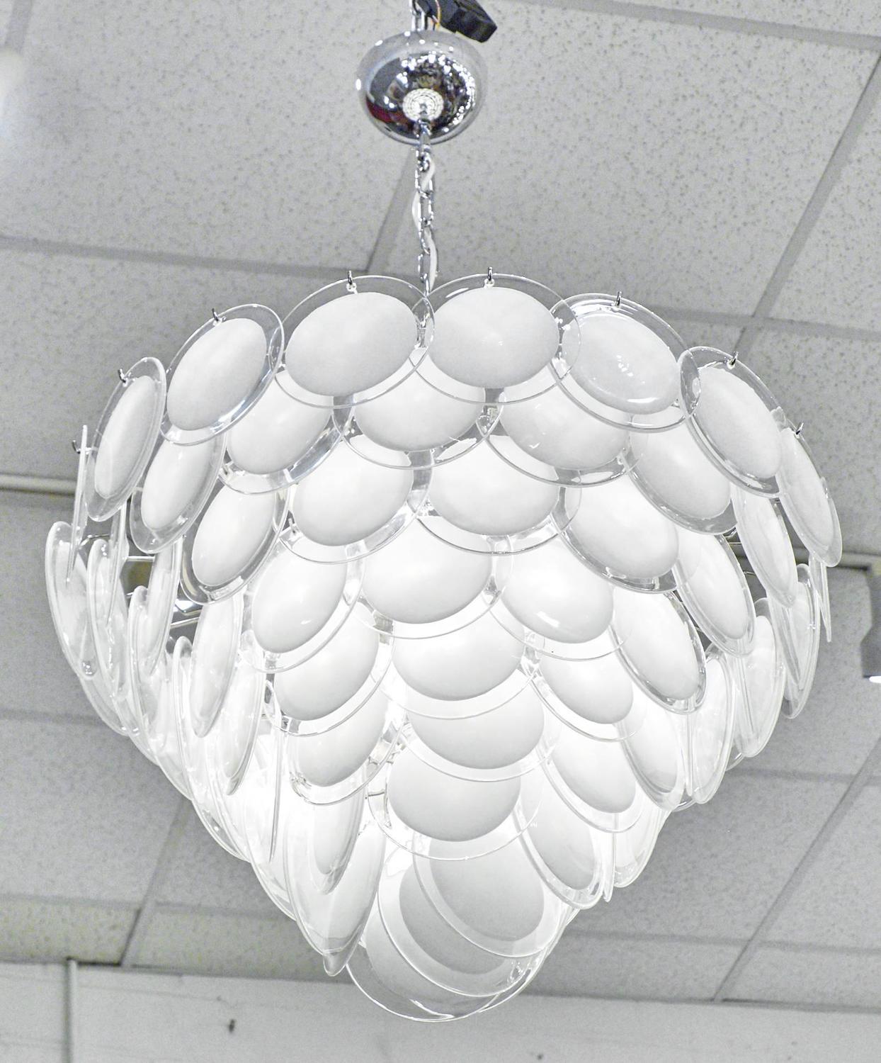 Murano White and Clear Glass Discs Chandelier by Carlo Nason For Sale ...