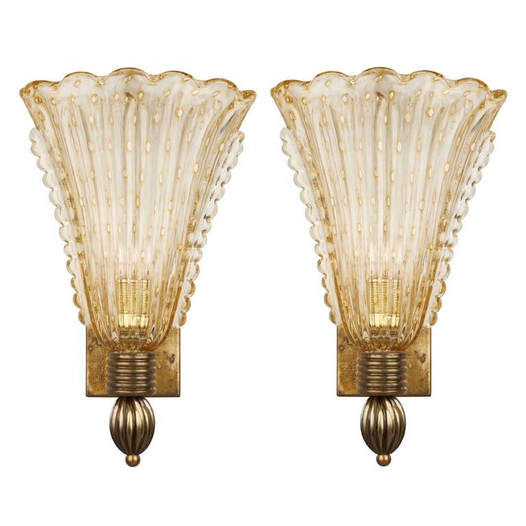 Pair of Murano Glass Vintage Sconces by Seguso at 1stDibs